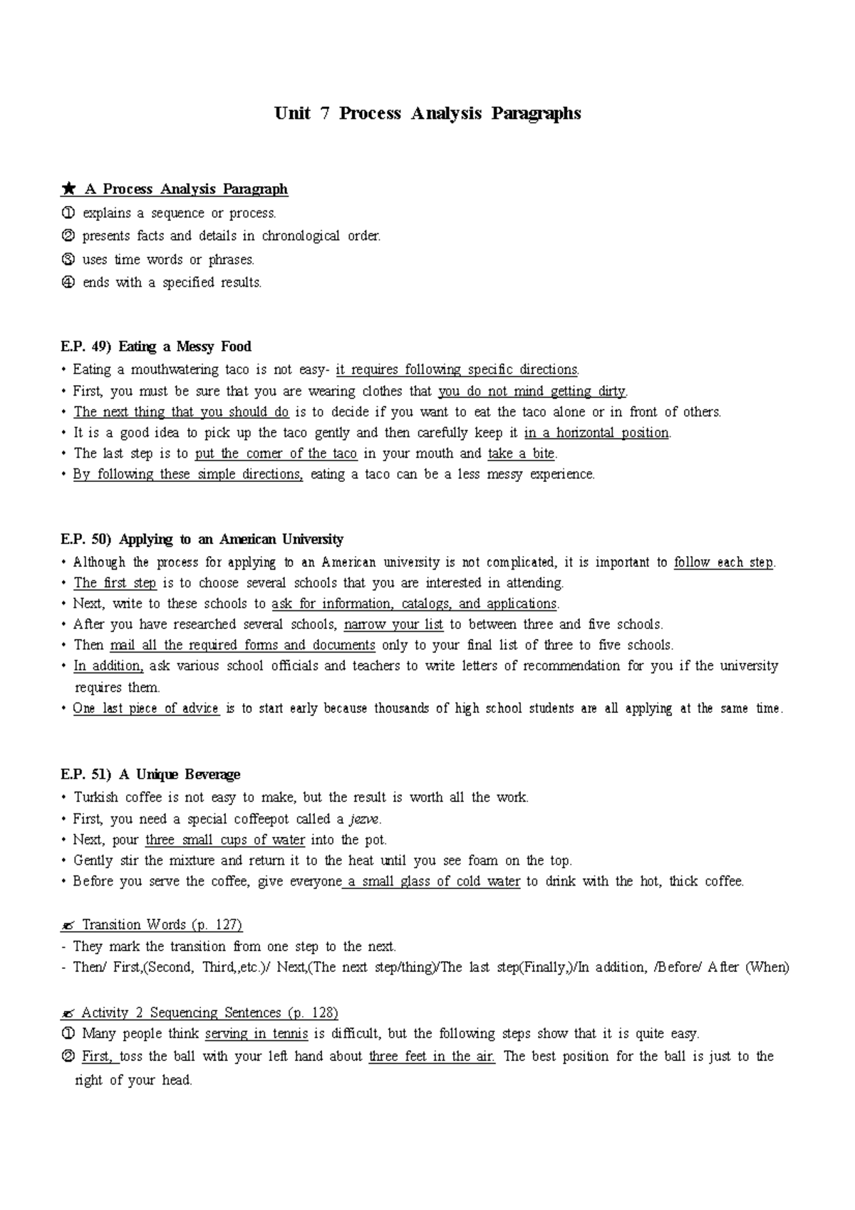 Writing - Learning materials - Unit 7 Process Analysis Paragraphs ★ A ...