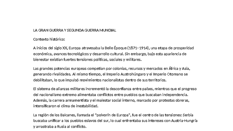 LA GRAN GUERRA Y SU IMPACTO EN EL SIGLO XX: CONTEXTO HISTÓRICO - Studocu