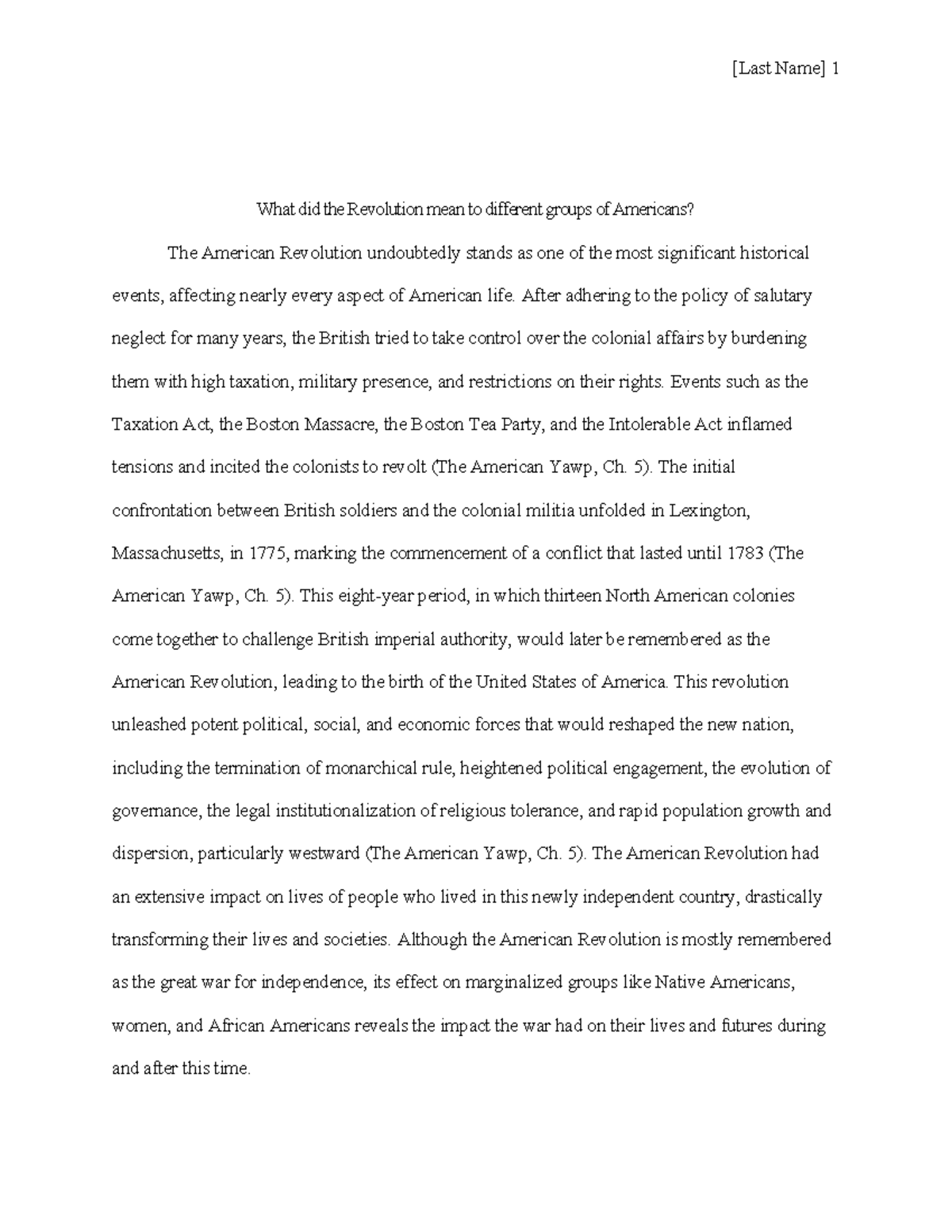 Unit 3 History 2111 - The Impact of the American Revolution on Diverse ...