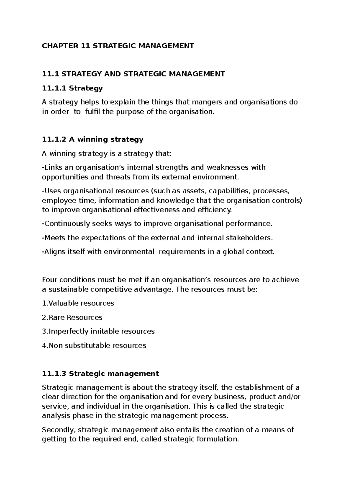 Chapter 11: Strategic Management Overview and Key Concepts - Studocu