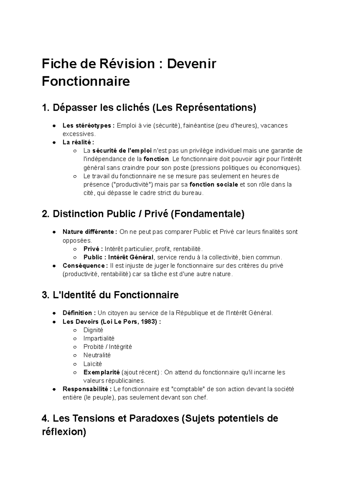 Révision : Devenir Fonctionnaire - Stéréotypes et Réalités - Studocu