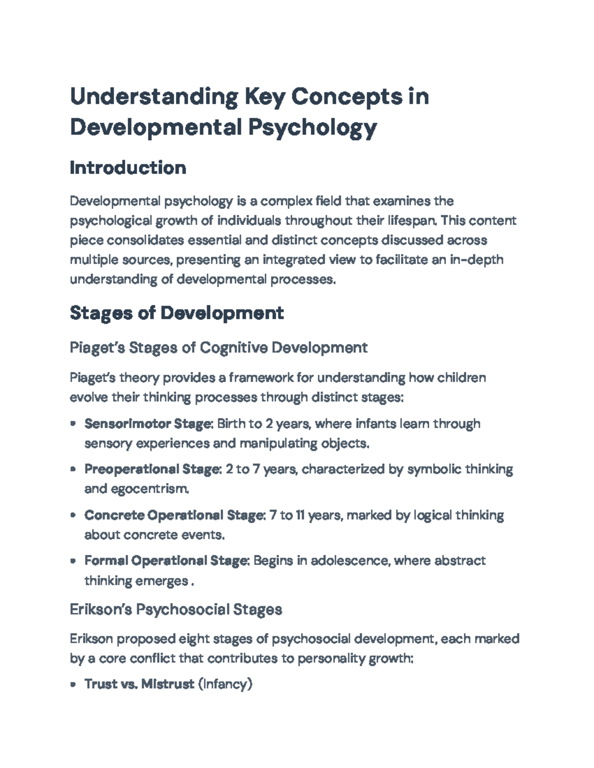 Developmental Psychology: Key Concepts Across Lifespan Stages ...
