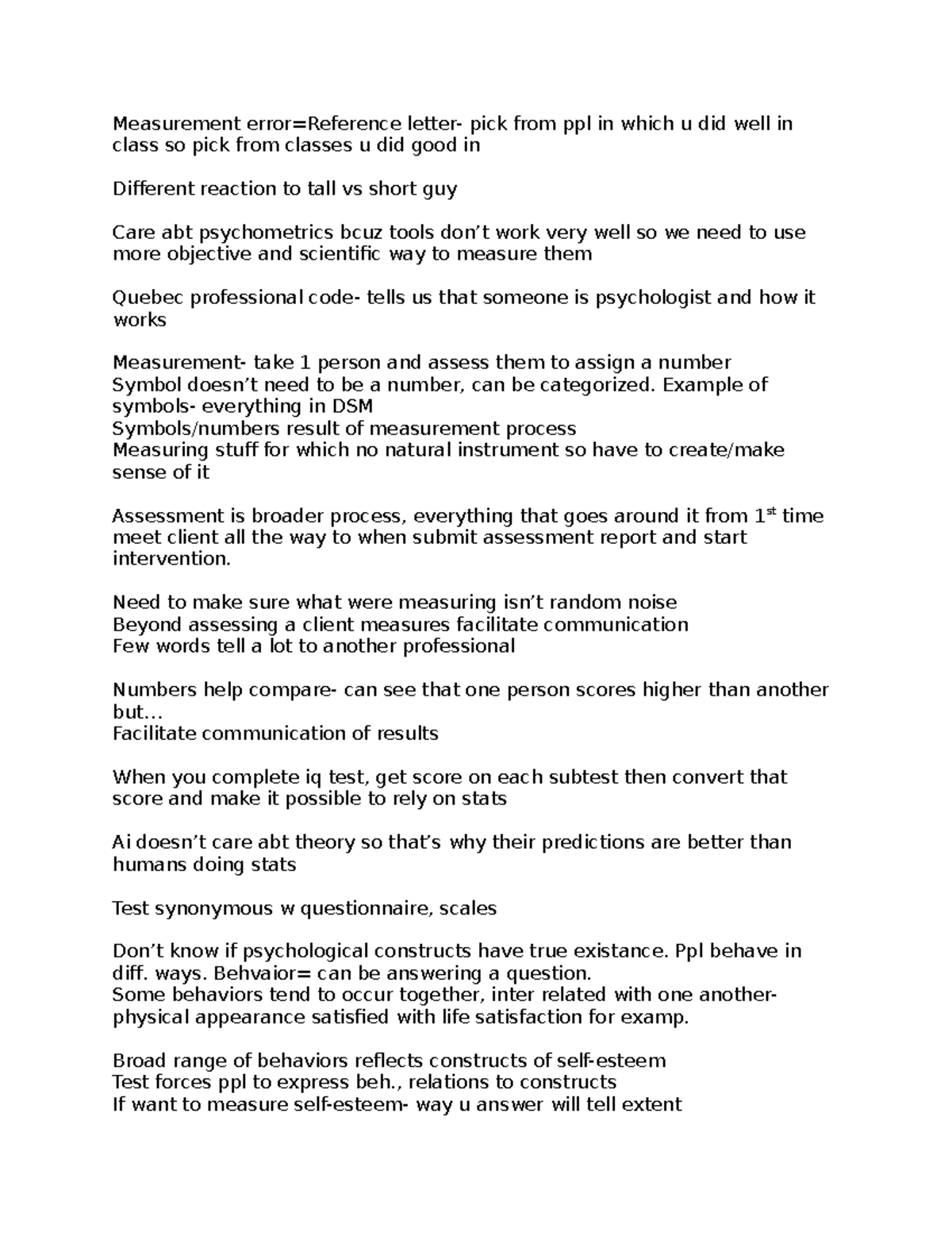 Psyc 426: Measurement Techniques and Psychometrics Notes (May 9) - Studocu