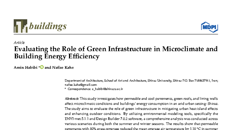 Evaluating the Role of Green Infrastructure in Microclimate and ...