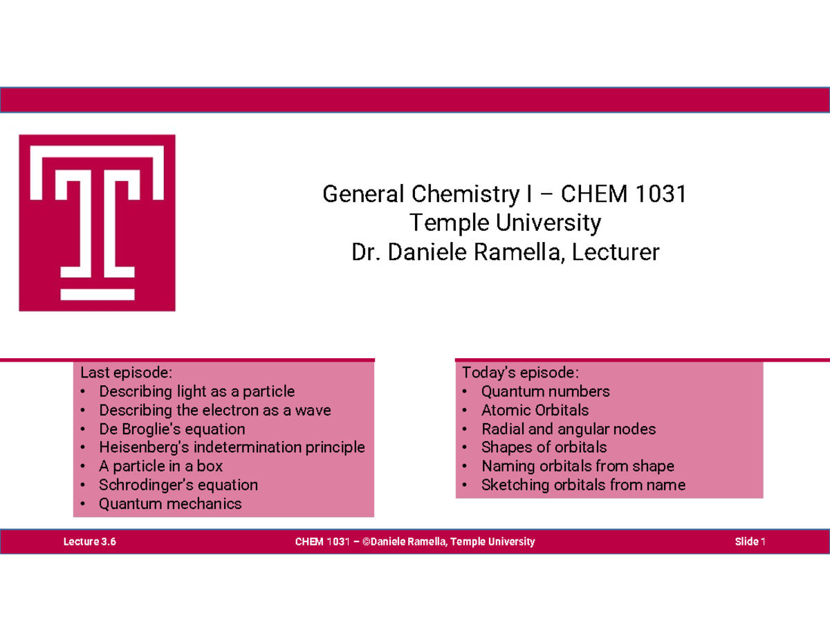 Quantum Mechanics Fundamentals: Lecture 3.6 CHEM 1031 Ramella - Studocu