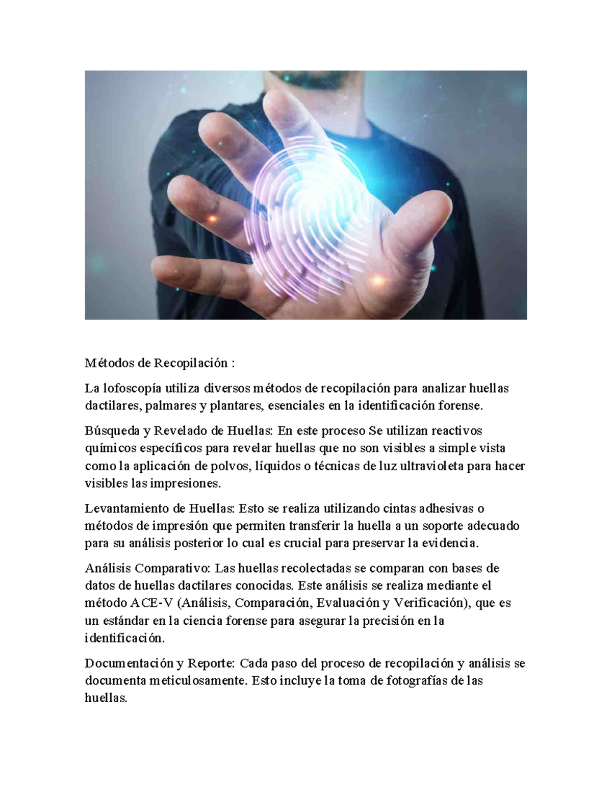 Métodos de Recopilación en Dactiloscopía y Análisis Forense - Studocu