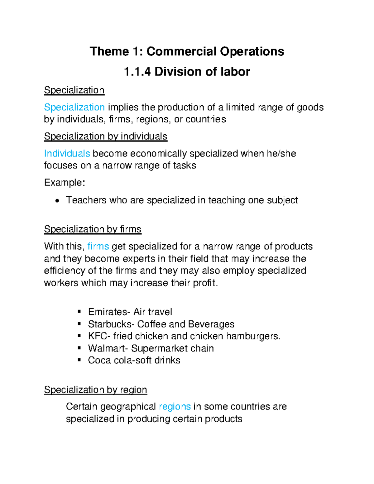Commerce 1.1.4 Division of Labor: Specialization and Impact Analysis ...
