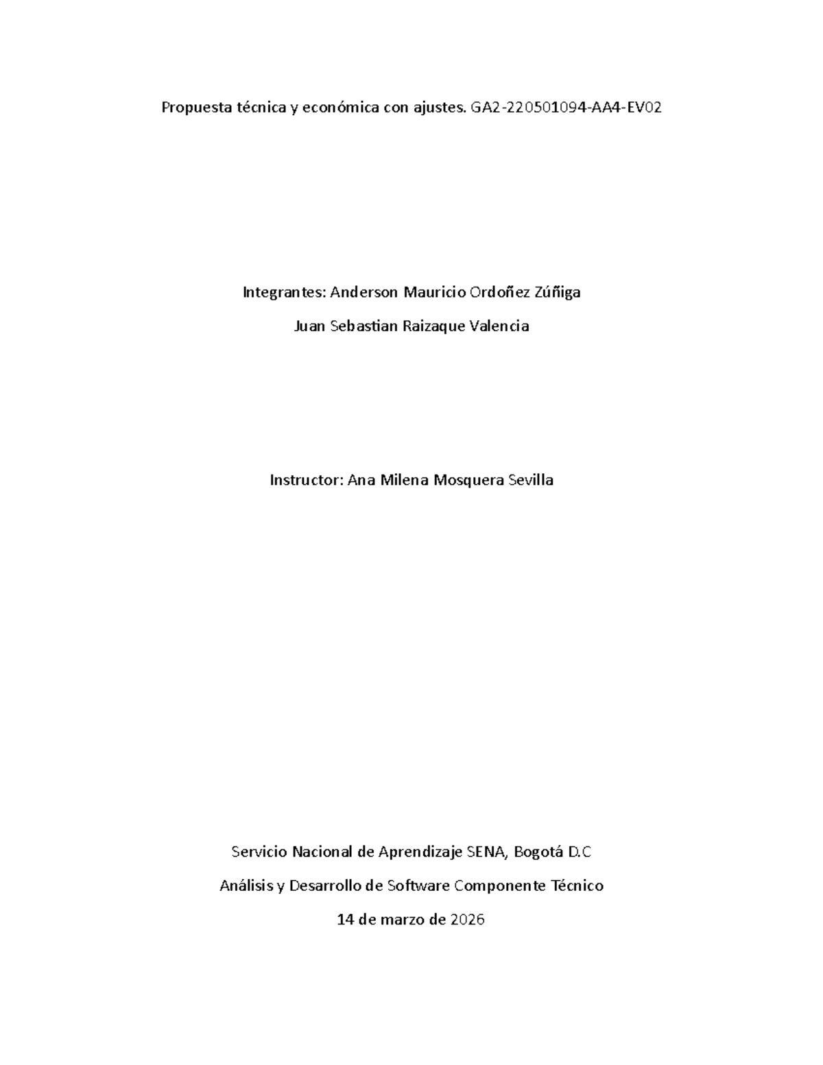 Propuesta Técnica y Económica Ajustada - SENA Análisis y Desarrollo de ...