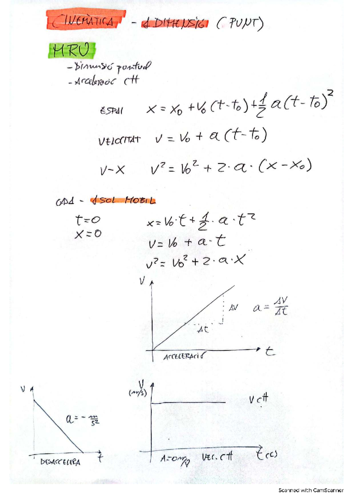 Fisica Cinematica - Formulari (PUNT) MRU i Moviment Parabolic - Studocu