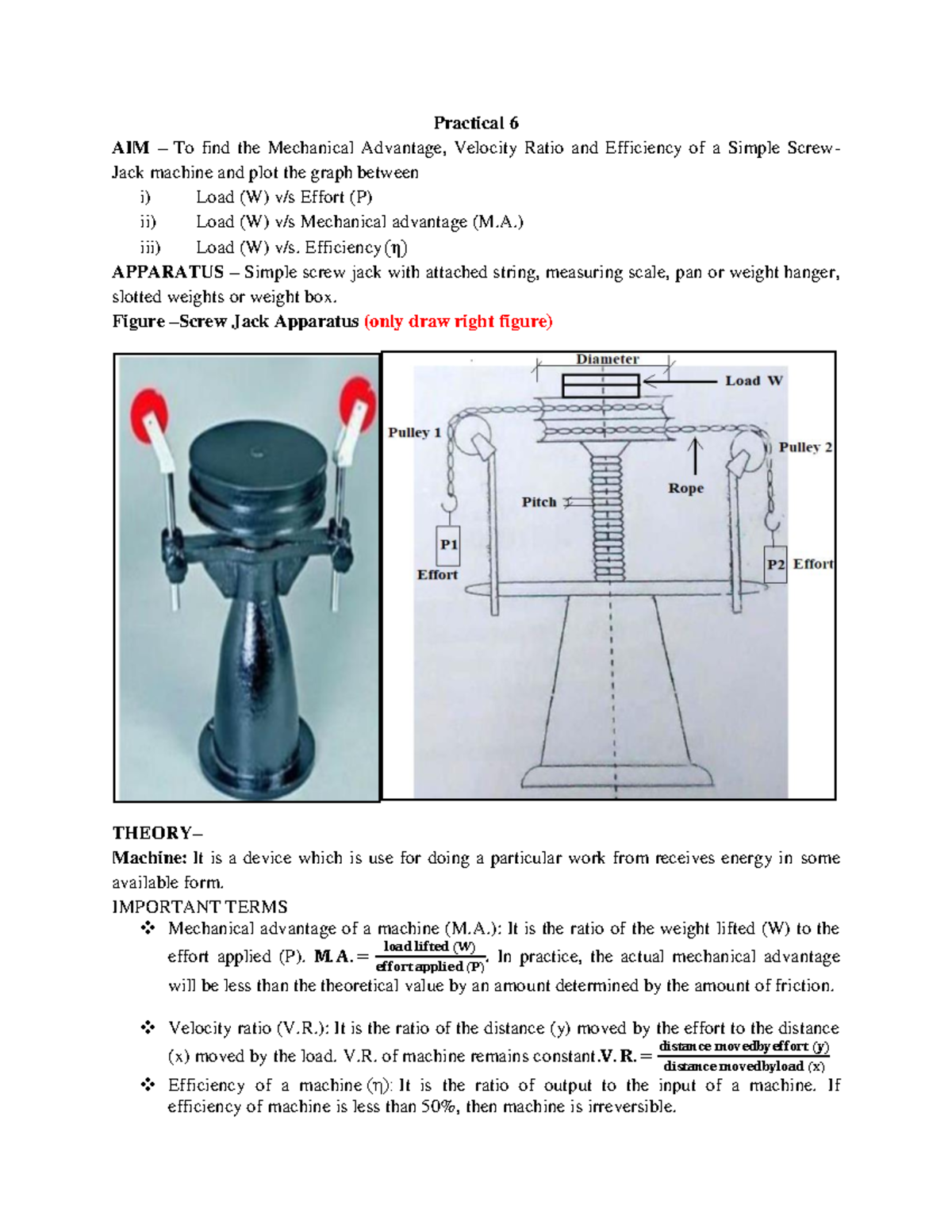 6P - Analysis of Mechanical Advantage & Efficiency in Screw Jack - Studocu