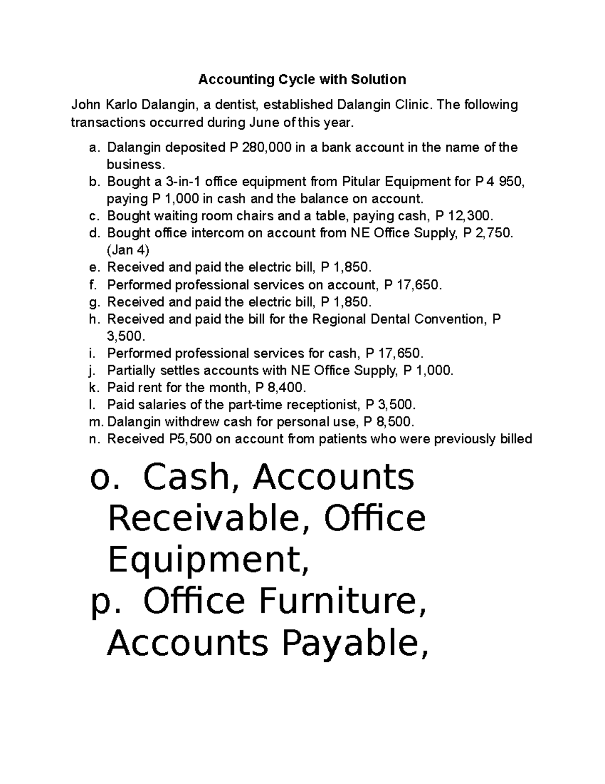 Acc 101: Accounting Cycle Example & Detailed Solution Guide - Studocu