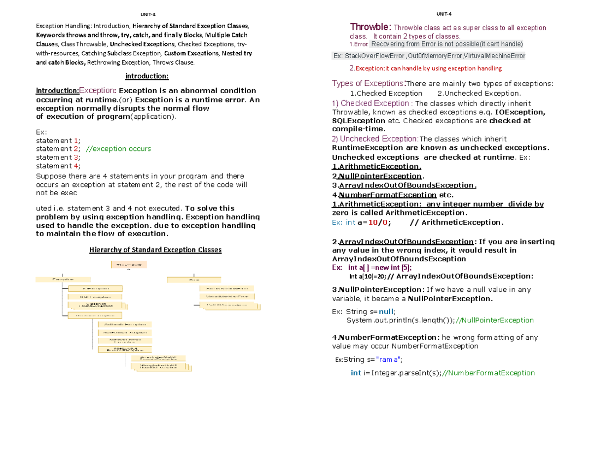 Java Exception Handling: Overview, Types, and Keywords (CS101) - Studocu