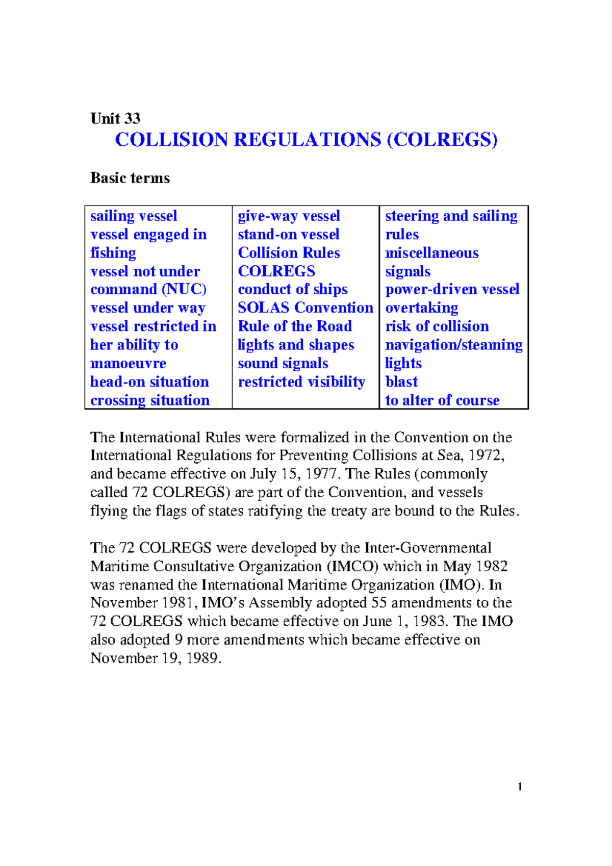Reviewer for International Collision Regulations (COLREGS) - Studocu