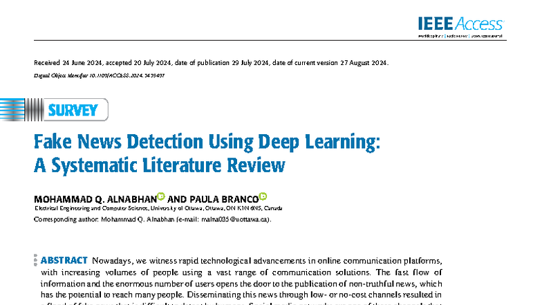Fake News Detection Using Deep Learning: A Systematic Review (EECS ...