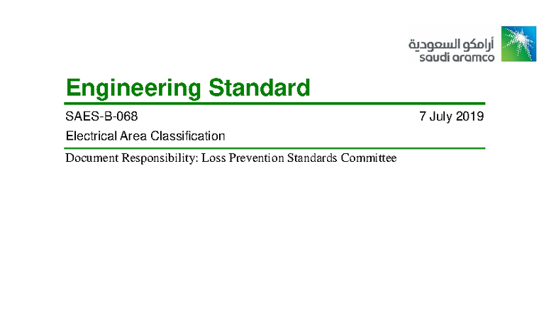SAES-B-068 Electrical Area Classification Document (July 2019) - Studocu