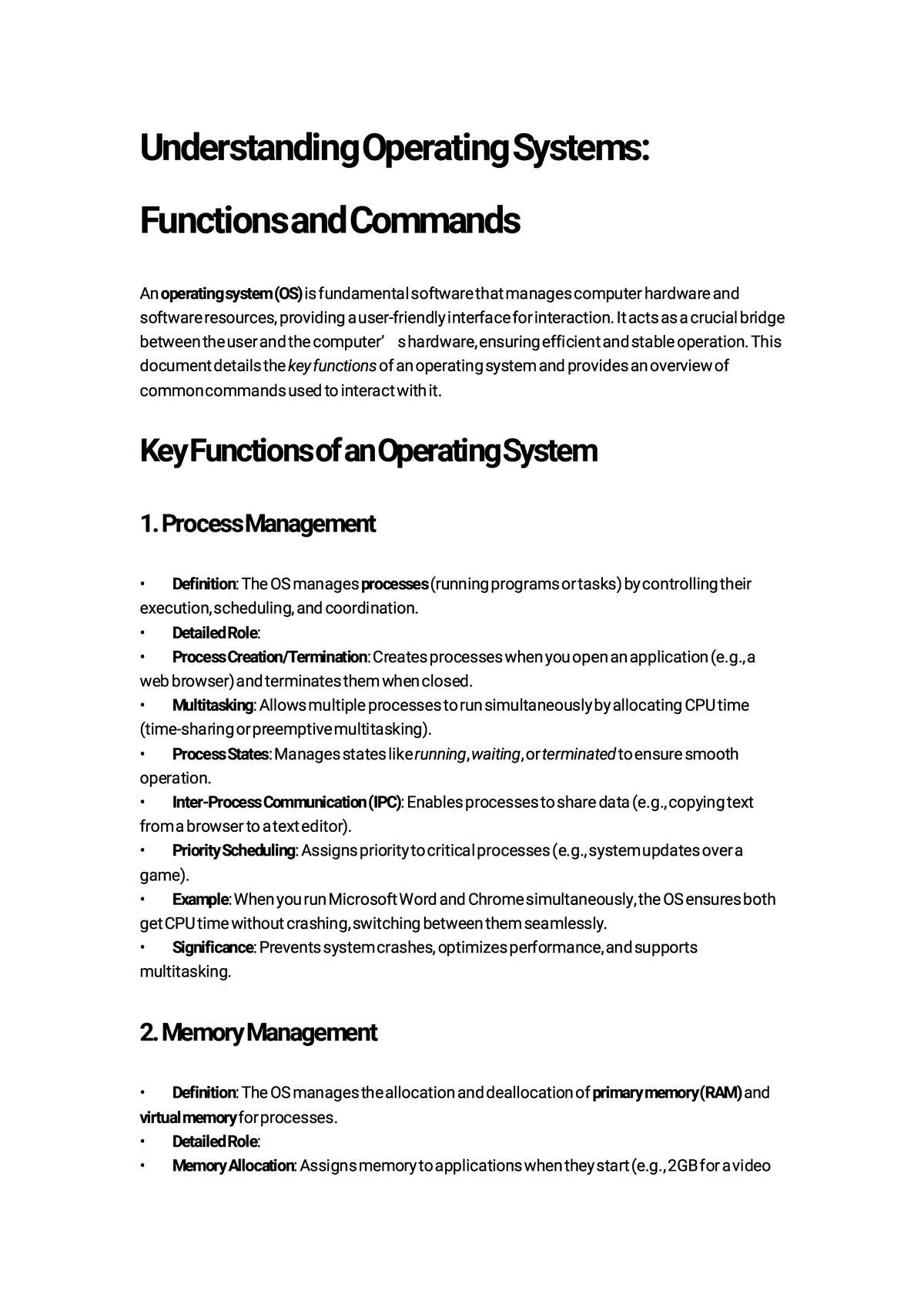 Understanding Operating Systems: Functions & Commands (CS101) - Studocu