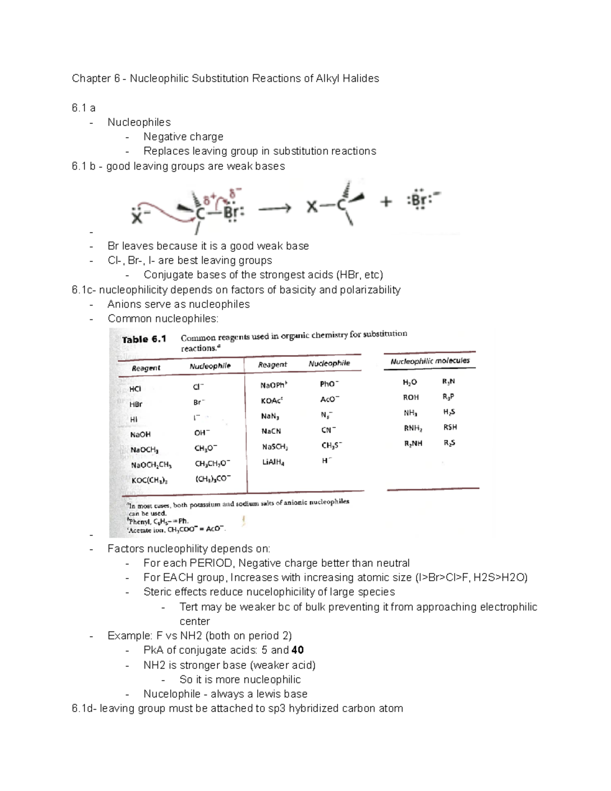 Chapter 6 Study Guide Orgo - Chapter 6 - Nucleophilic Substitution ...