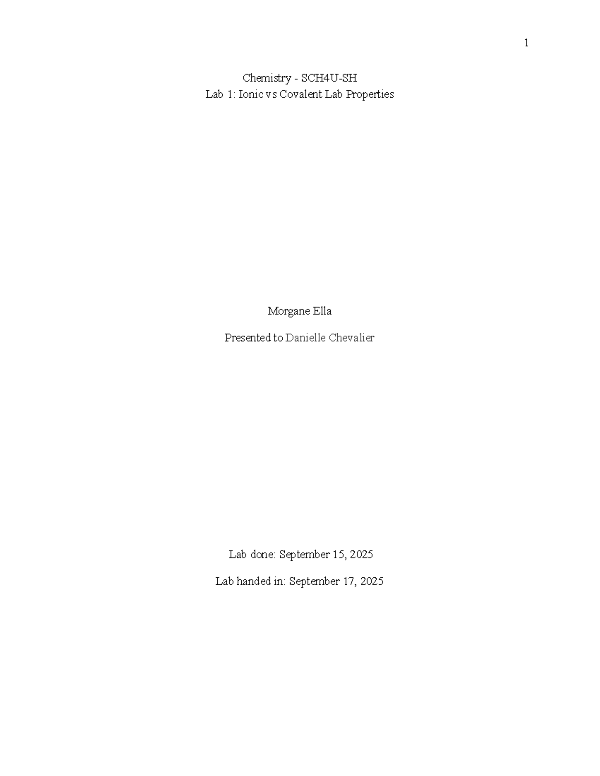 Chemistry Lab 1: Ionic vs Covalent Properties Analysis - Studocu