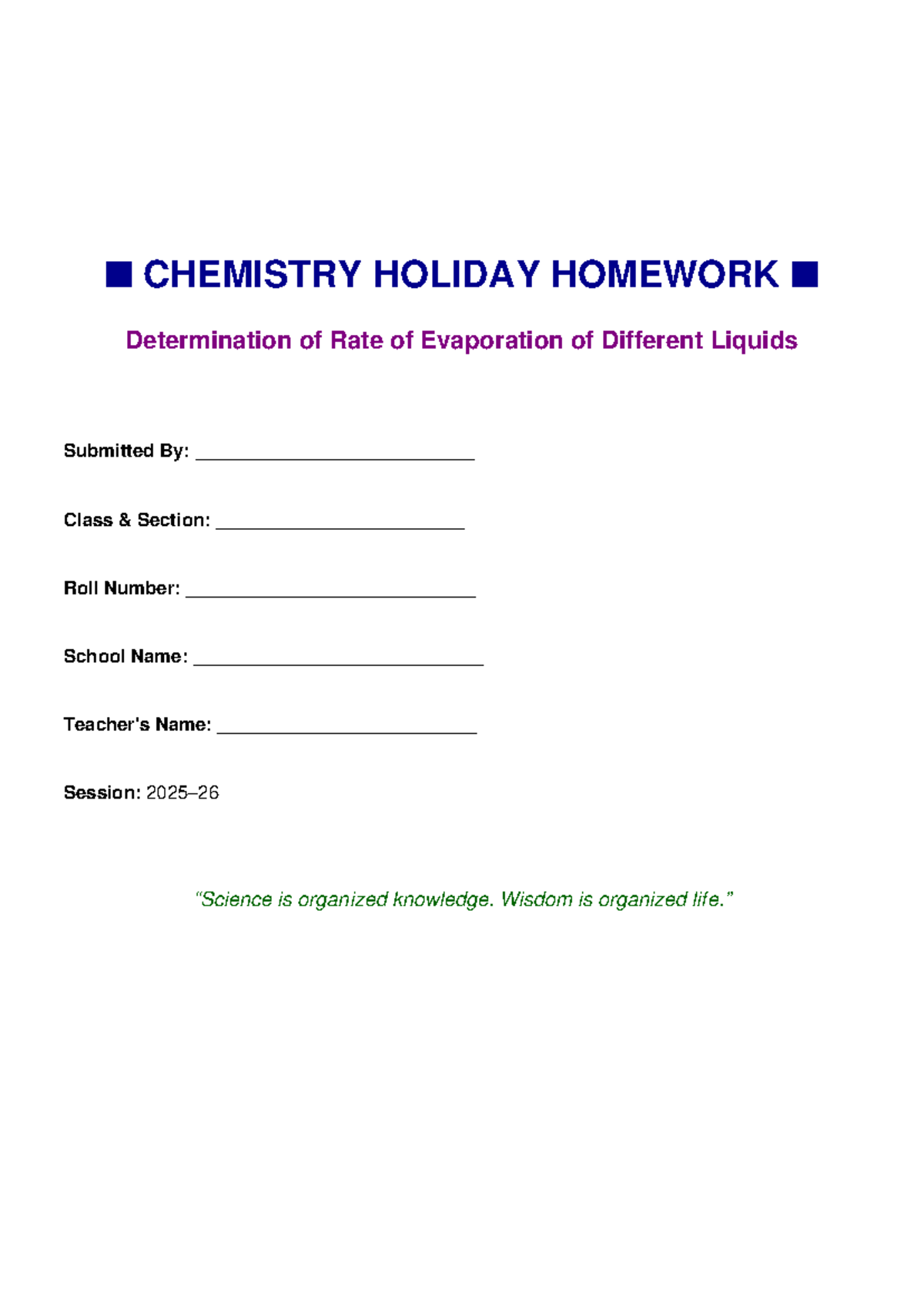 CHEM 101 Holiday Homework: Rate of Evaporation Study - Studocu