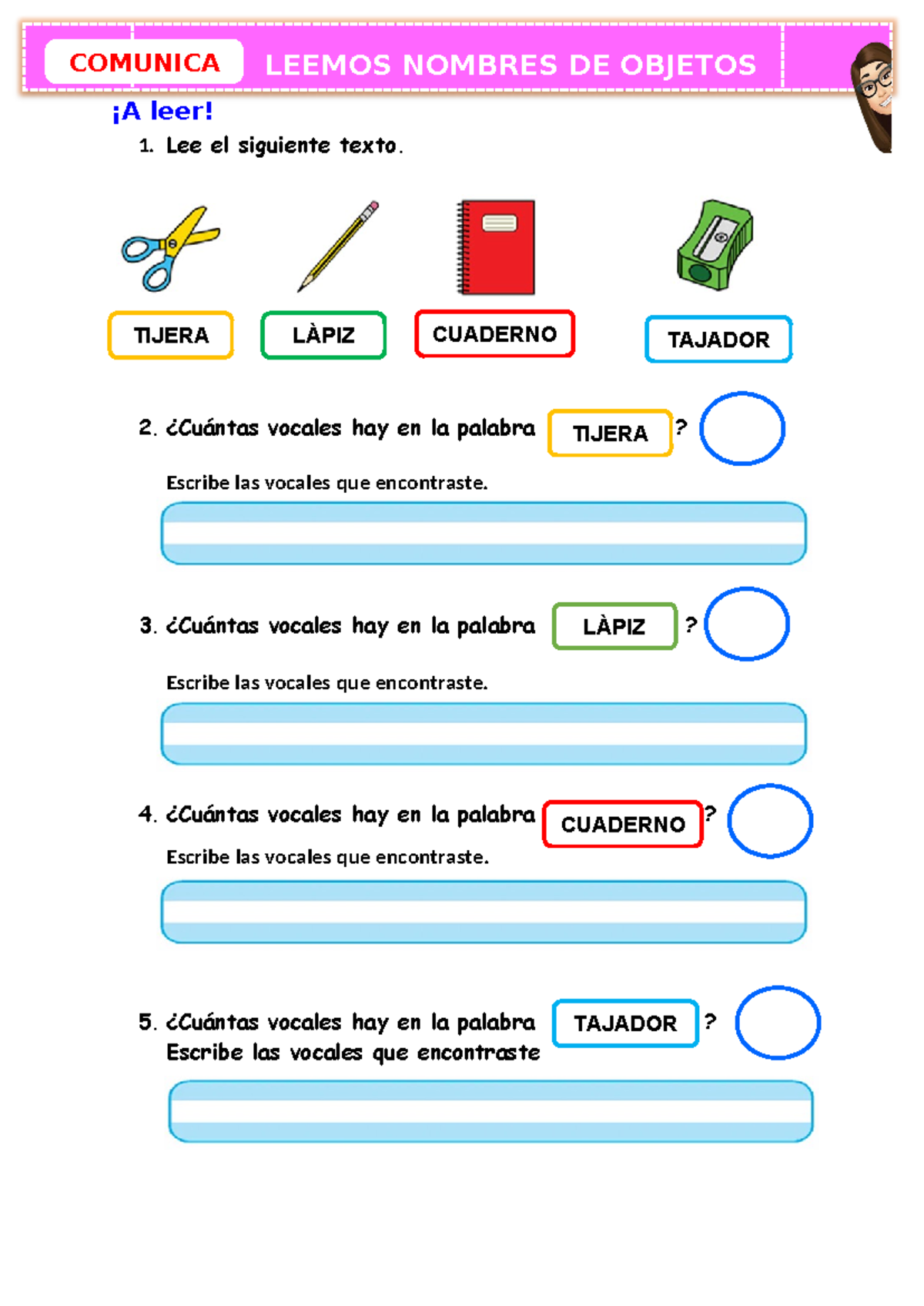 Ficha Refuerzo COM. Leemos Nombres DE Objetos ( Refuerzo) - ¡A leer! 1 ...