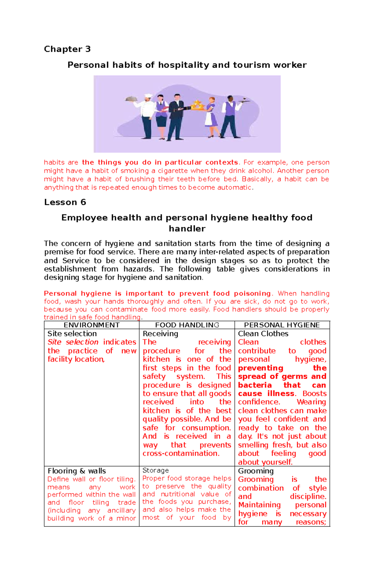 Chapter 3: Personal Hygiene & Employee Safety in Food Service - Studocu