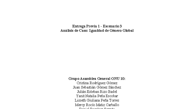 Entrega Previa 1: Análisis de Caso sobre Igualdad de Género Global (ONU ...