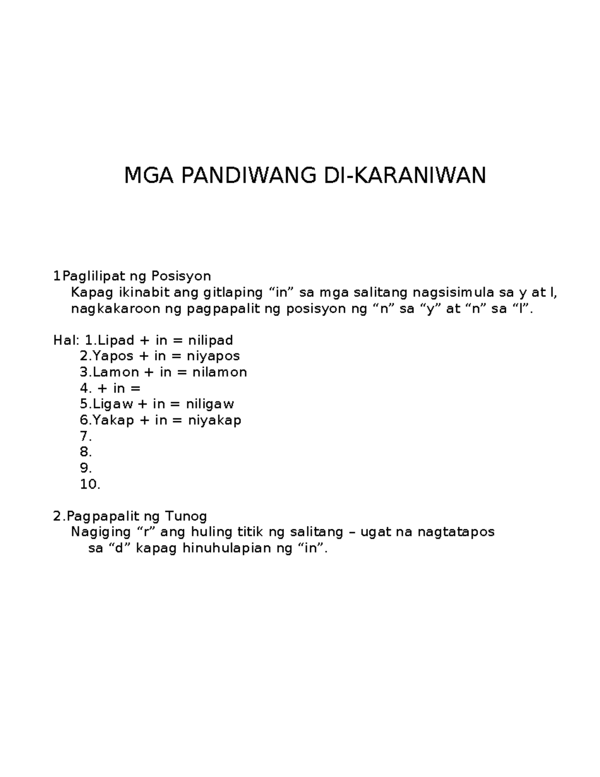 Mga Pandiwang Di-Karaniwan: Mga Halimbawa at Pagpapaliwanag - Studocu