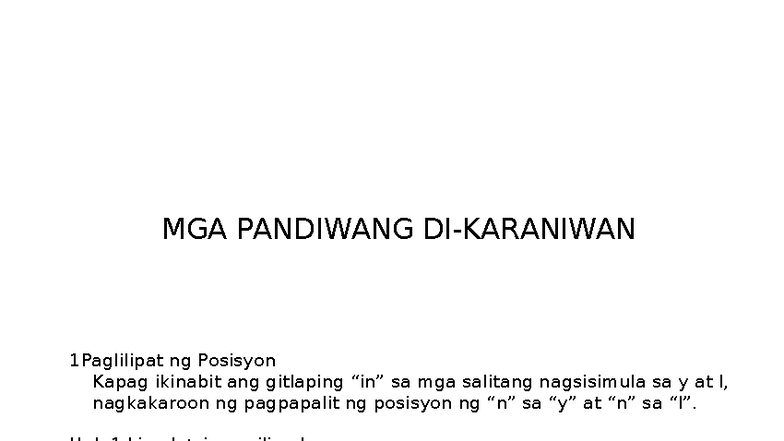 Mga Pandiwang Di-Karaniwan: Mga Halimbawa at Pagpapaliwanag - Studocu