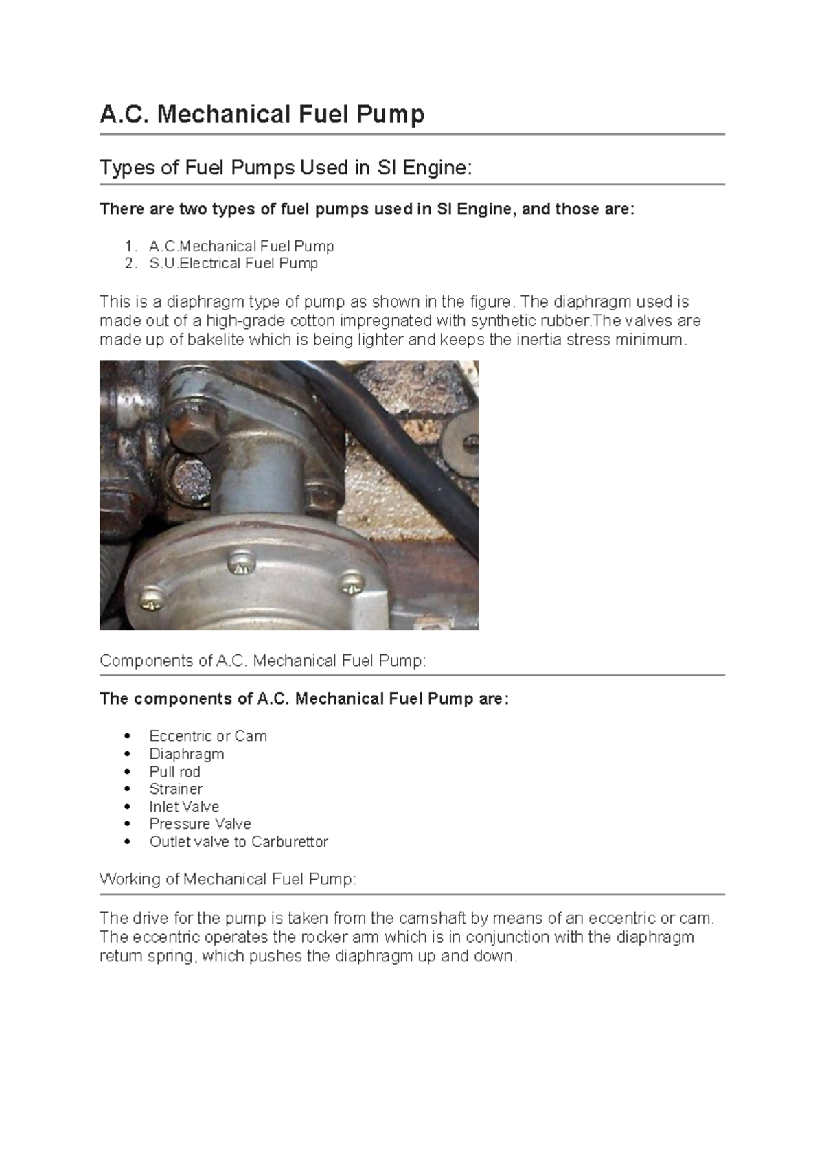 AC Mechanical Fuel Pump: Construction, Operation, and Types Explained ...