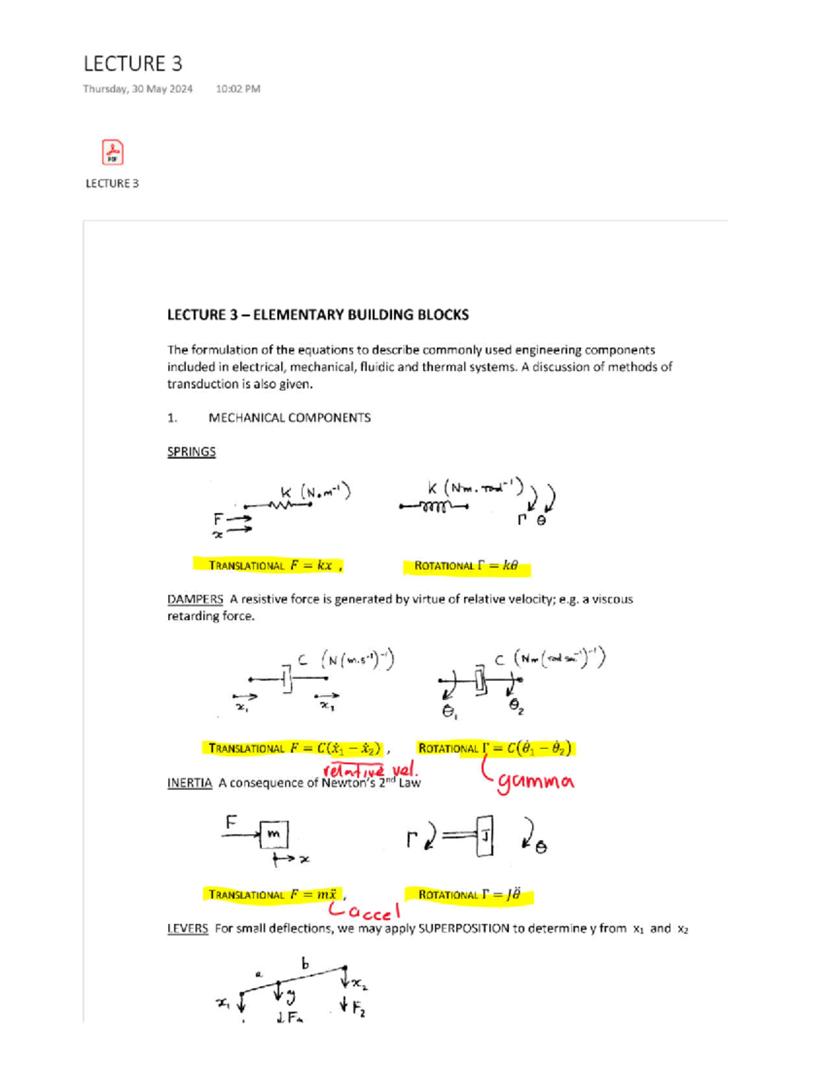 Lecture 3 Elementary building blocks - LECTURE 3 Thursday, 30 May 2024 ...