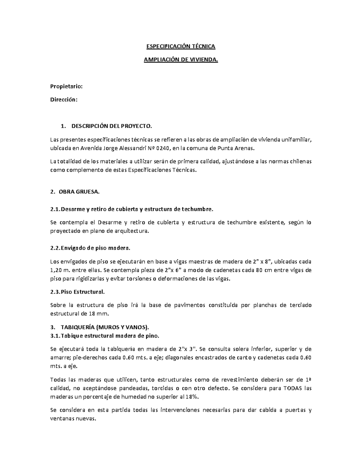 Especificaciones Técnicas para Ampliación de Vivienda EETT - Studocu