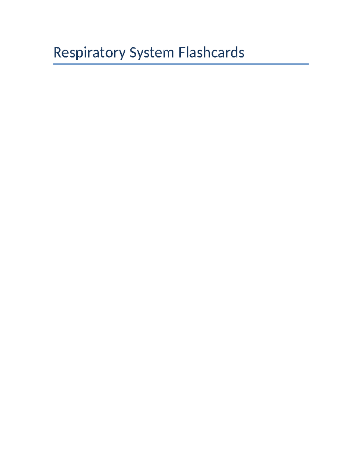 Respiratory System Flashcards: Key Concepts and Processes - Studocu