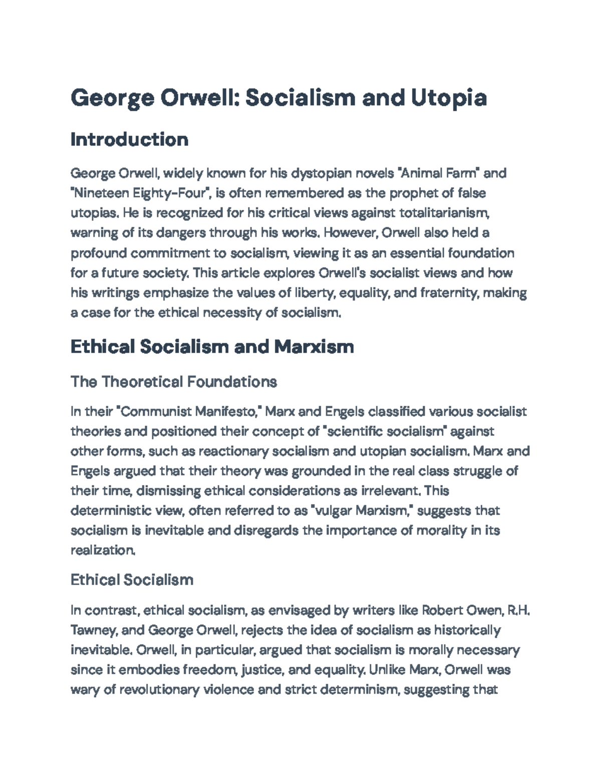 George Orwell: Ethical Socialism and Its Core Values Explained - George ...