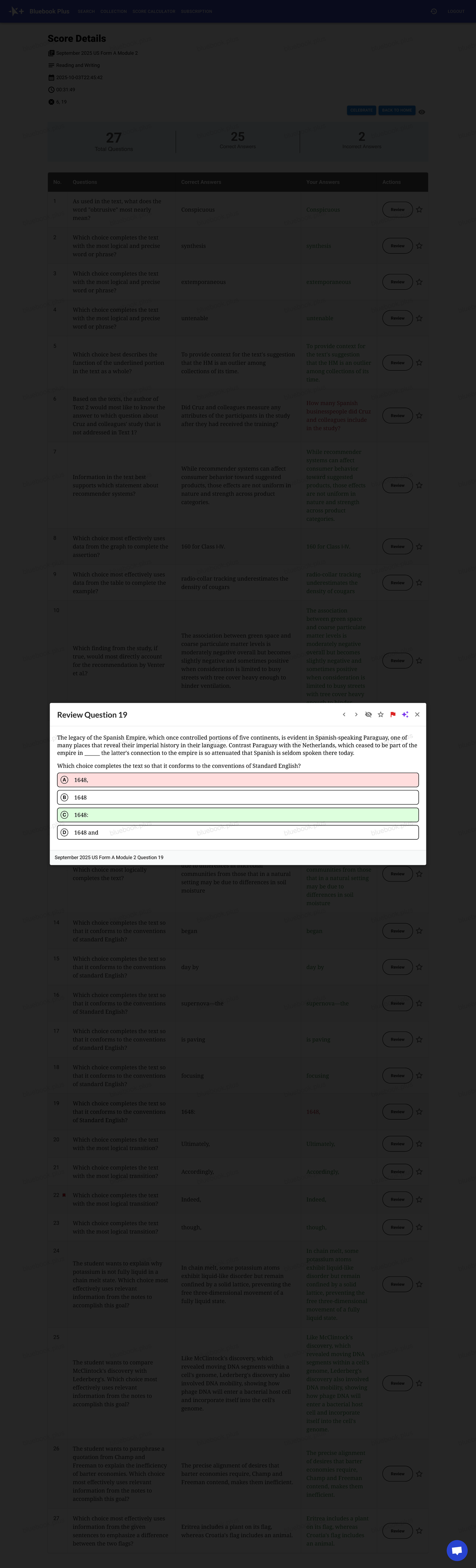 Bluebook Plus - SAT Practice Tool Module 2 Score Details - Studocu