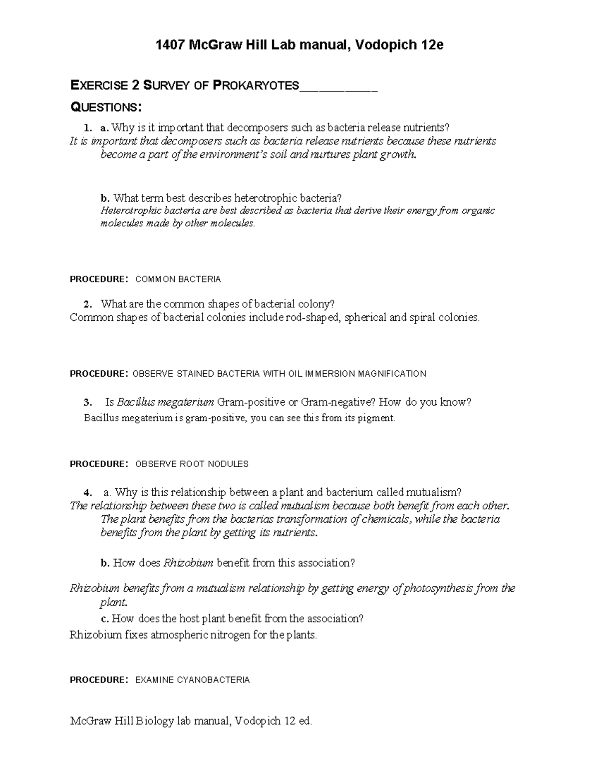 Lab Report 2: Survey of Prokaryotes in Bacteria and Ecology - Studocu
