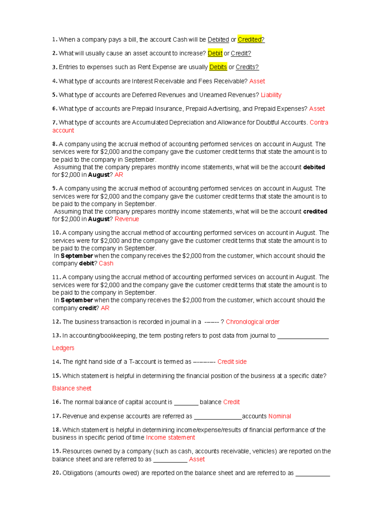 Key MCQ - Accounting Principles and Concepts Review (ACCT 101) - Studocu