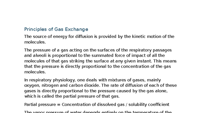 Gas Exchange Principles in Respiratory Physiology: Key Concepts ...