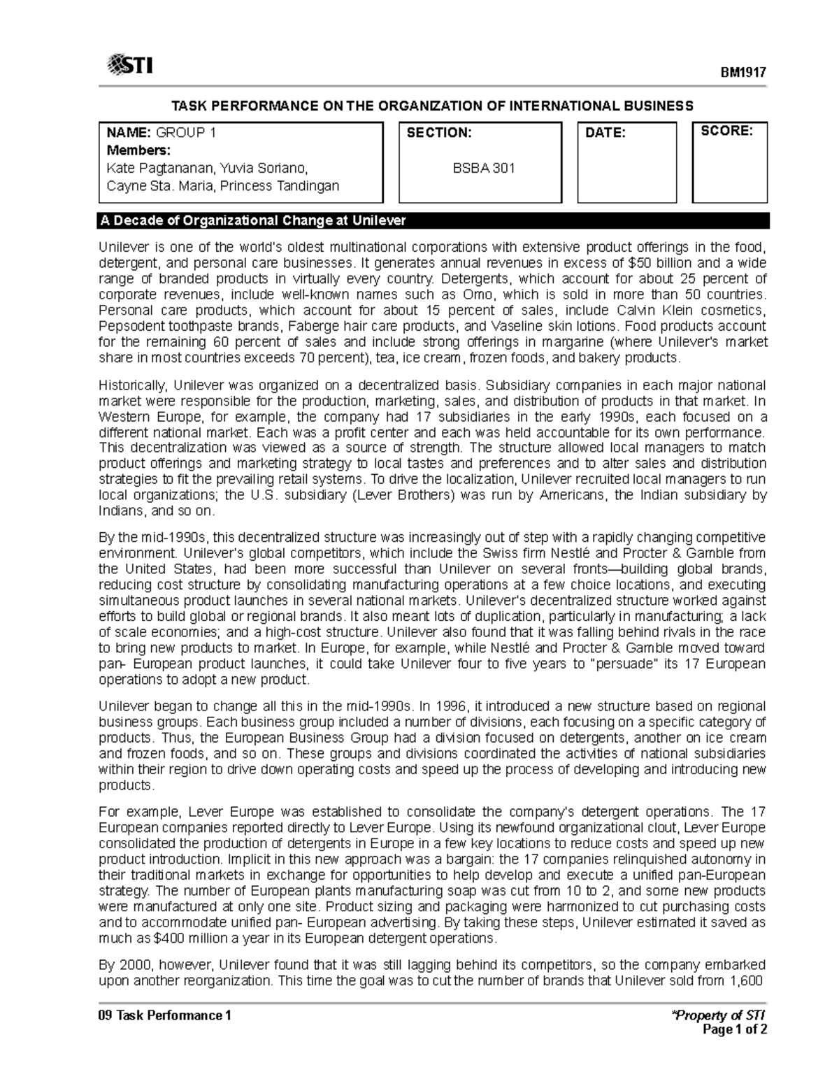 09 Task Performance 1-IBT16 - BM 09 Task Performance 1 *Property of STI ...