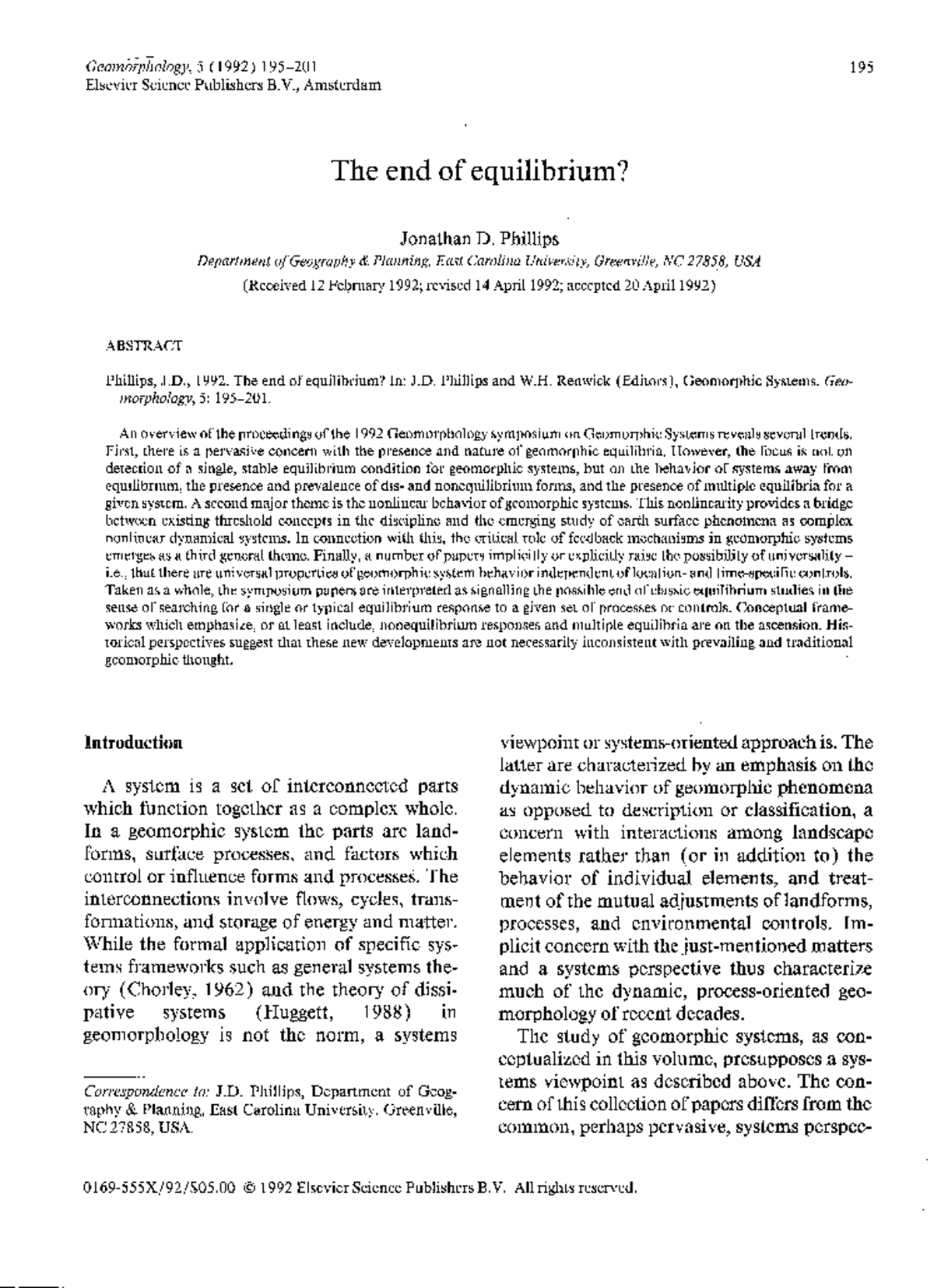 The End of Equilibrium? Reevaluating Geomorphic Systems in 1992 - Studocu