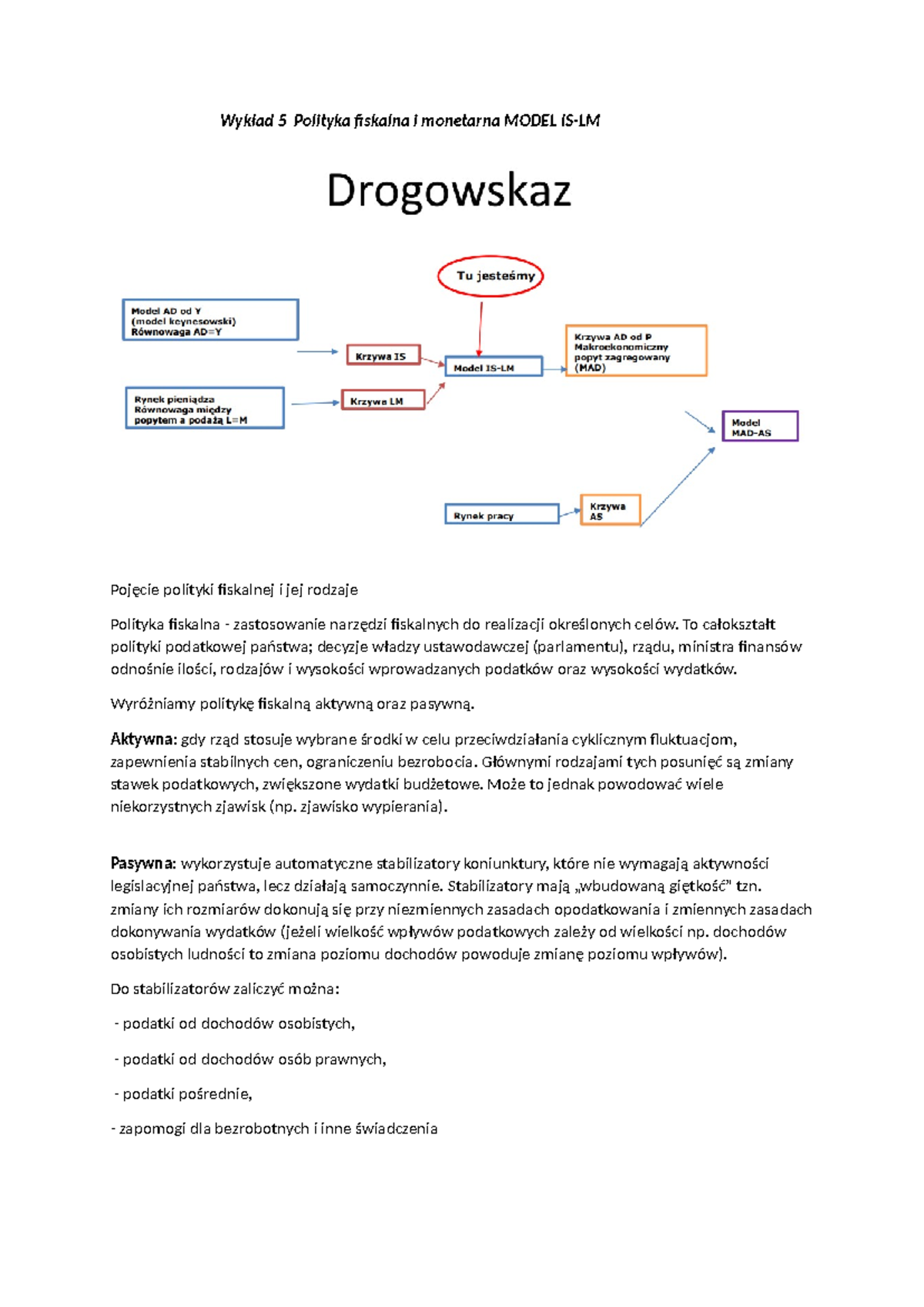 Wykład 5 - Polityka Fiskalna i Monetarna w Modelu IS-LM - Studocu