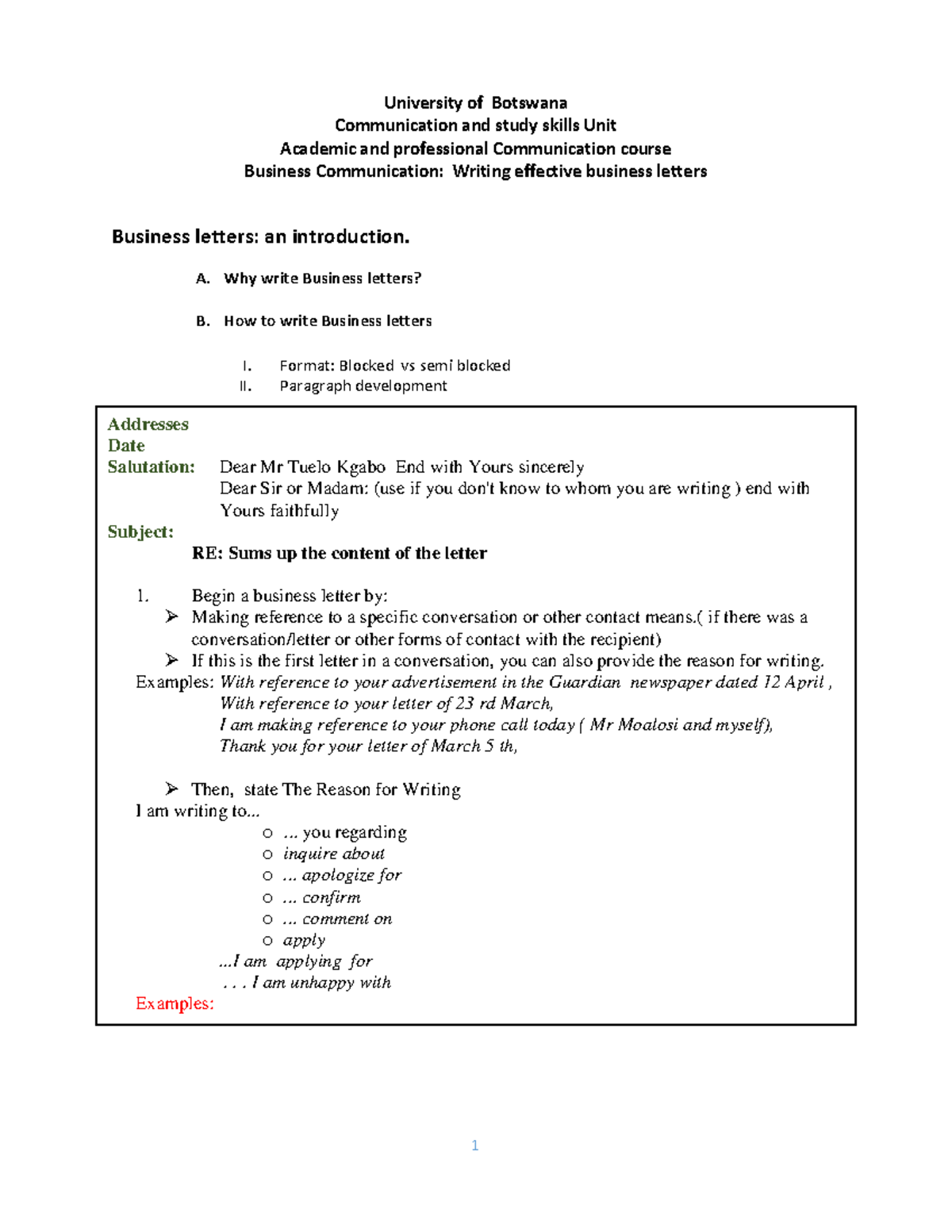 Effective Business Letter Writing: A Guide for Com. Skills 101 - Studocu