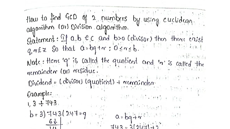 GCD Calculation Using Euclidean Algorithm - MSF 5 Units Notes - Studocu