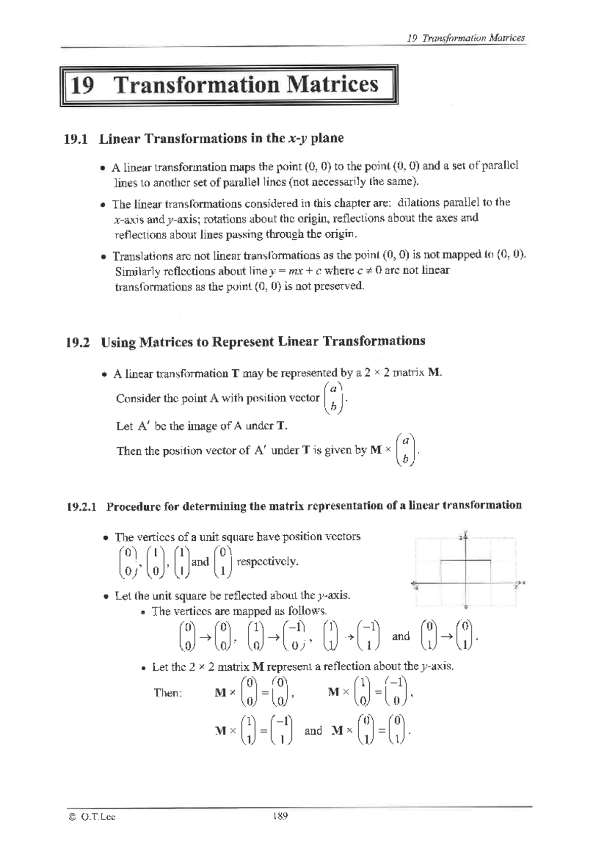 MS12 LEE CH19 Transformation Matrices: Linear Transformations and Their ...