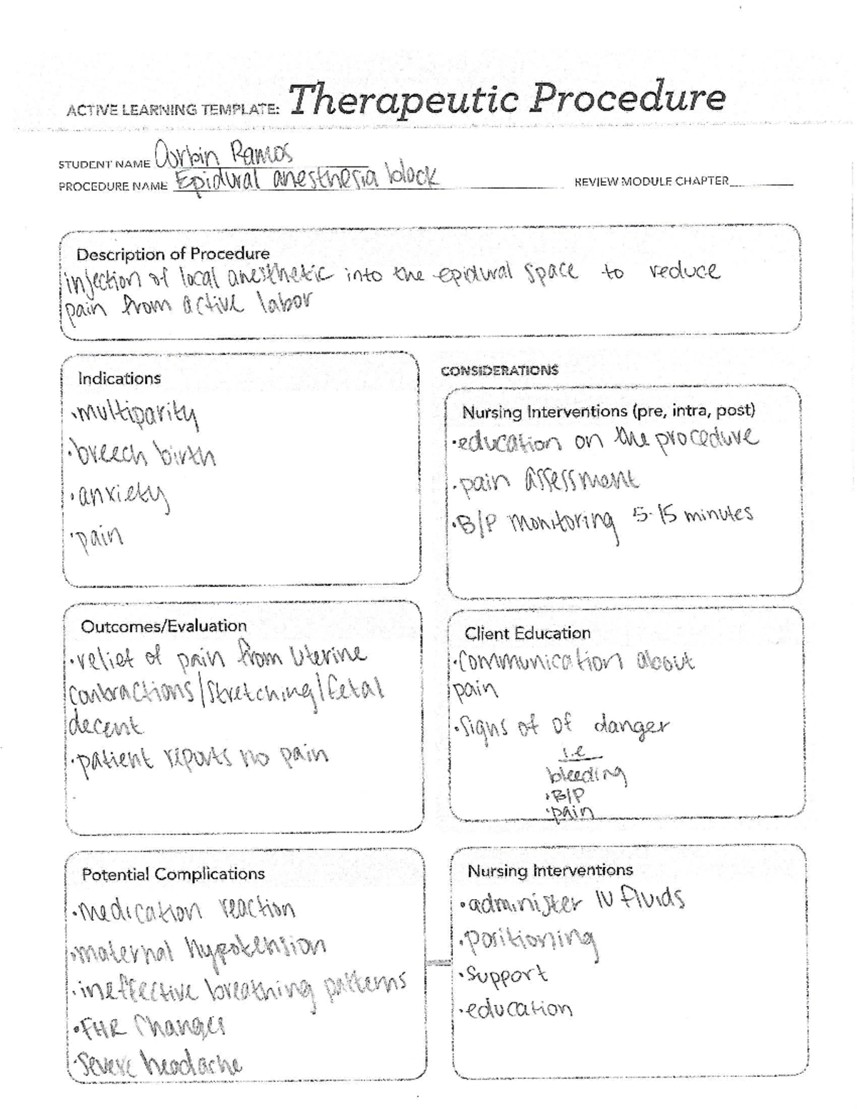 ATI A Maternal 5 - Therapeutic Procedure: Epidural Anesthesia Overview ...