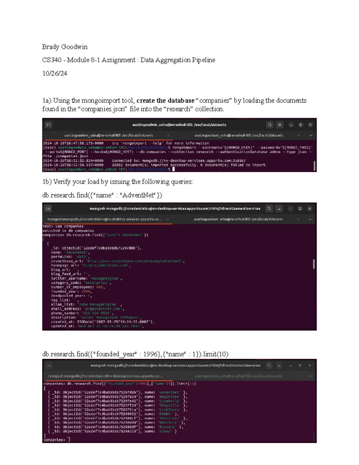 CS340 - Module 8-1 Assignment: Creating Data Aggregation Pipelines - Studocu