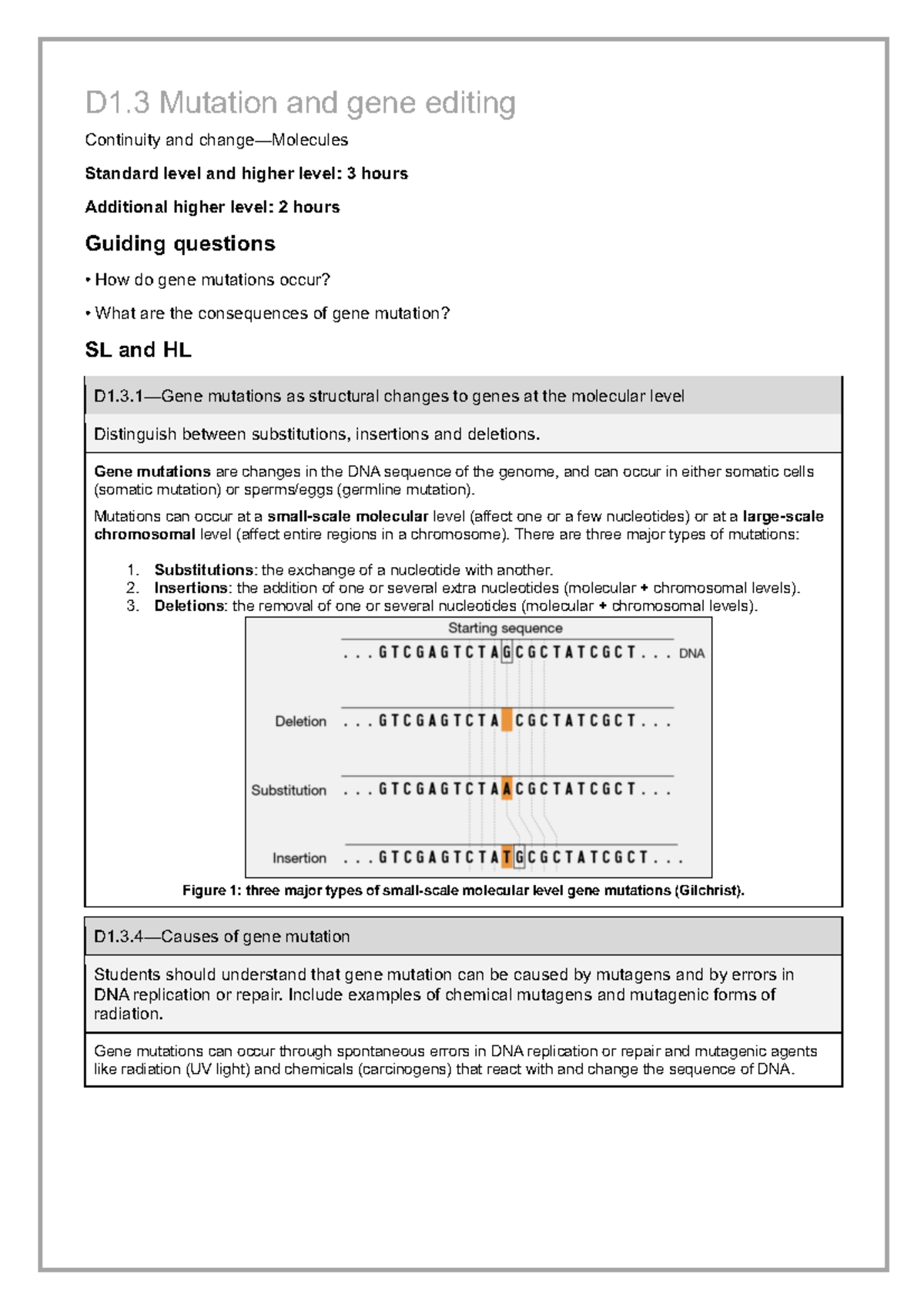 D1.3 Gene Mutation and Editing: SL & HL Overview and Techniques - Studocu