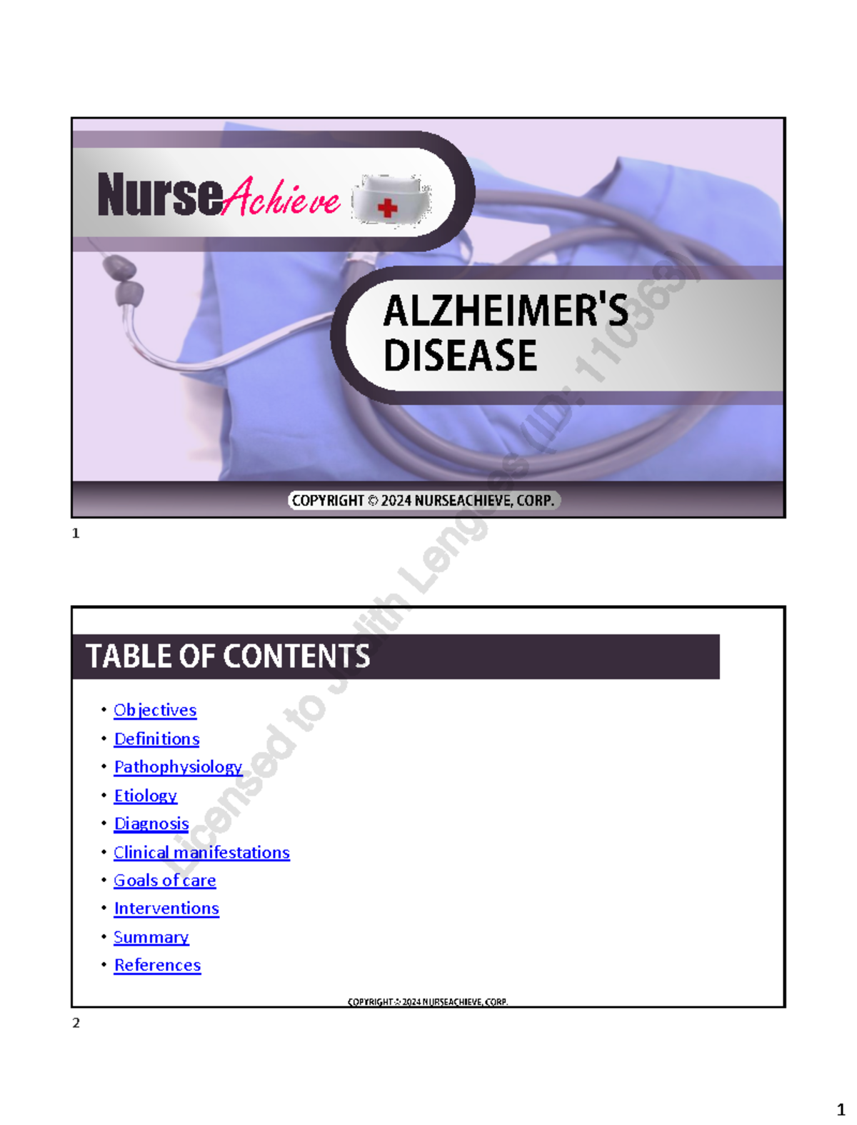 Alzheimer's Disease Overview and Care Strategies (10 36 3) - Studocu
