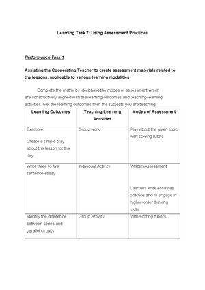Learning-Task-6 - Learning Task - Learning Task: 6 Assisting and Participating in School ...