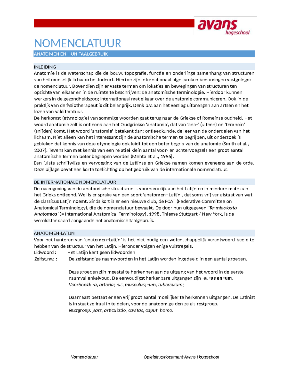 Nomenclatuur en Anatomische Terminologie: Inleiding tot Anatomie ...
