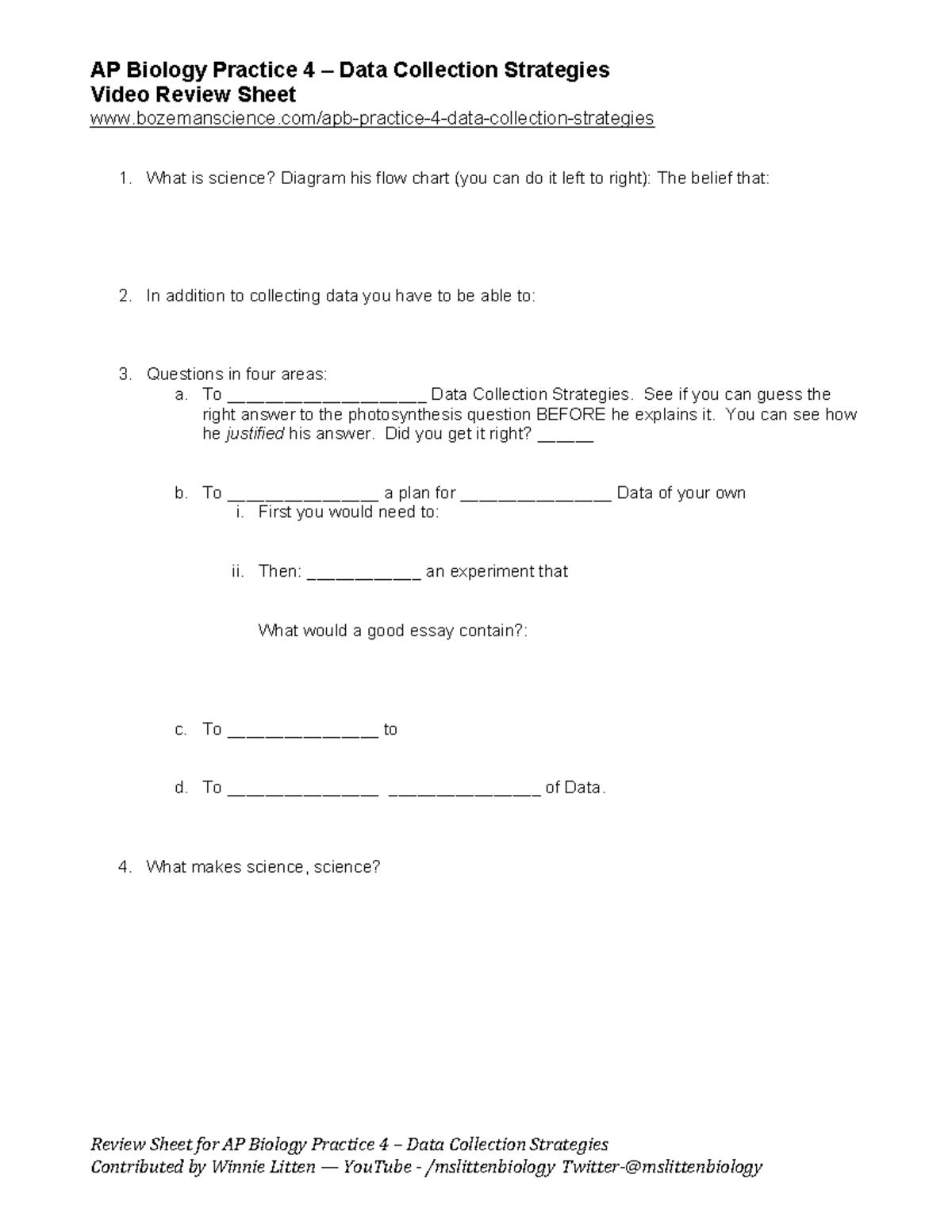 AP Biology Review Sheet: Practice 4 - Data Collection Strategies - Studocu